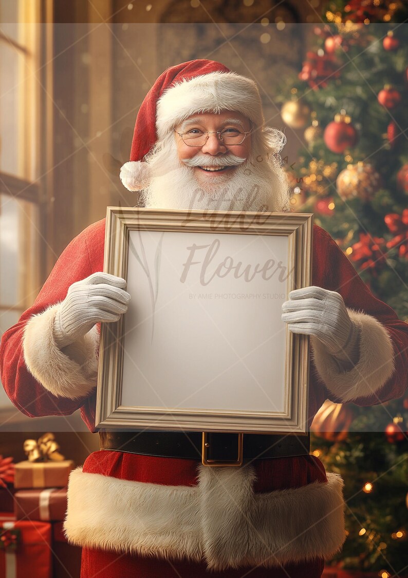 Santa Holding Frame Digital Overlay for Photographers - Christmas Photo ...