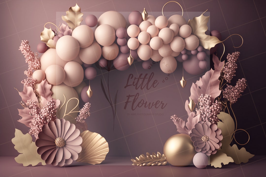 Dusty Pink Balloon Garland Digital AI Backdrop Pack Baby Portrait ...