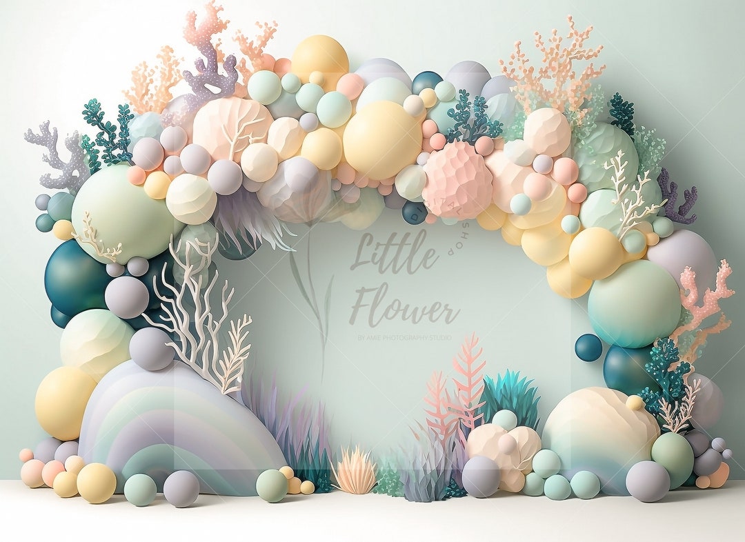 Balloon Coral Garland Digital AI Backdrop Pack Baby Portrait ...