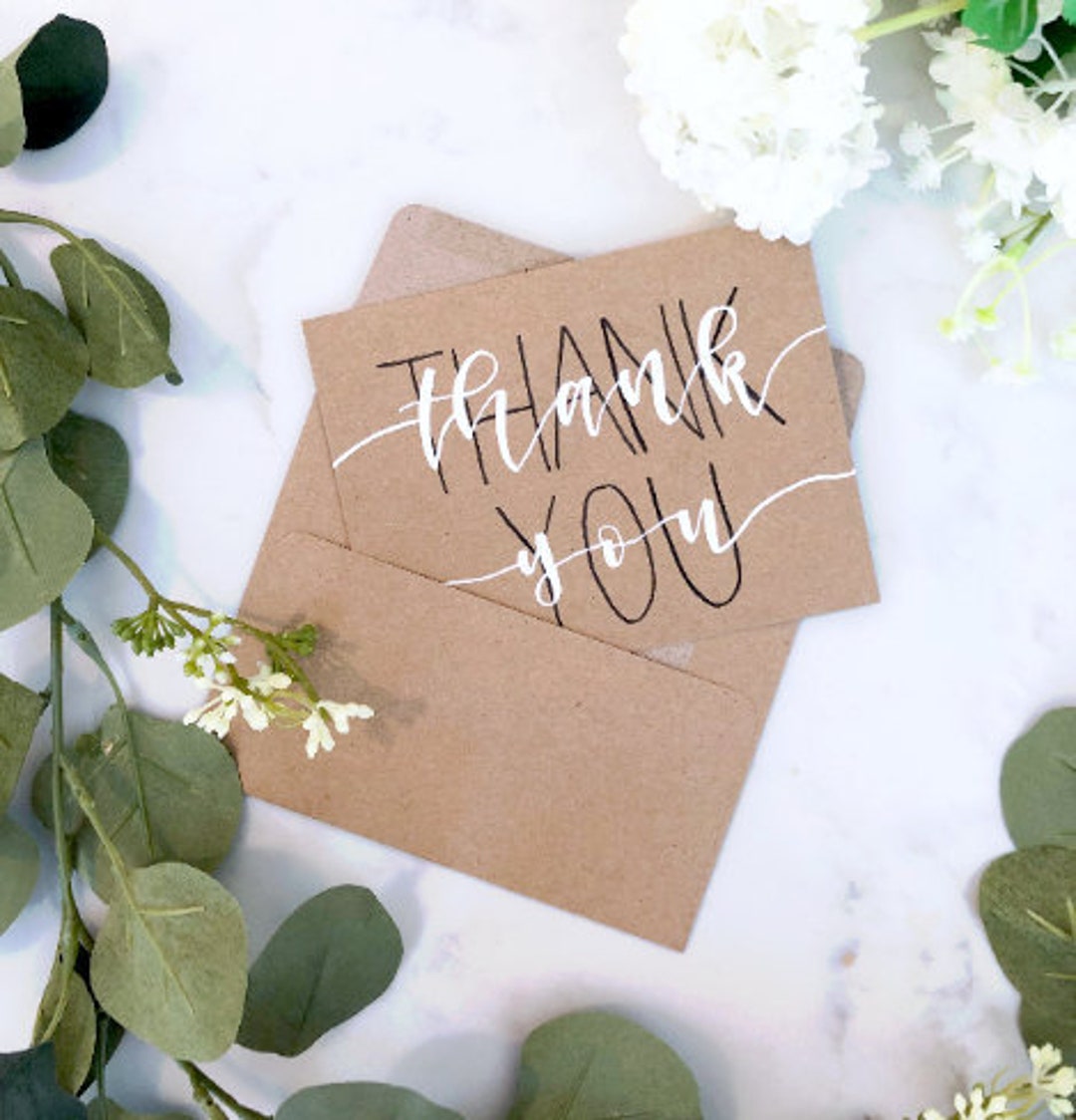 Handwritten Calligraphy Kraft Thank You Greeting Card - Etsy