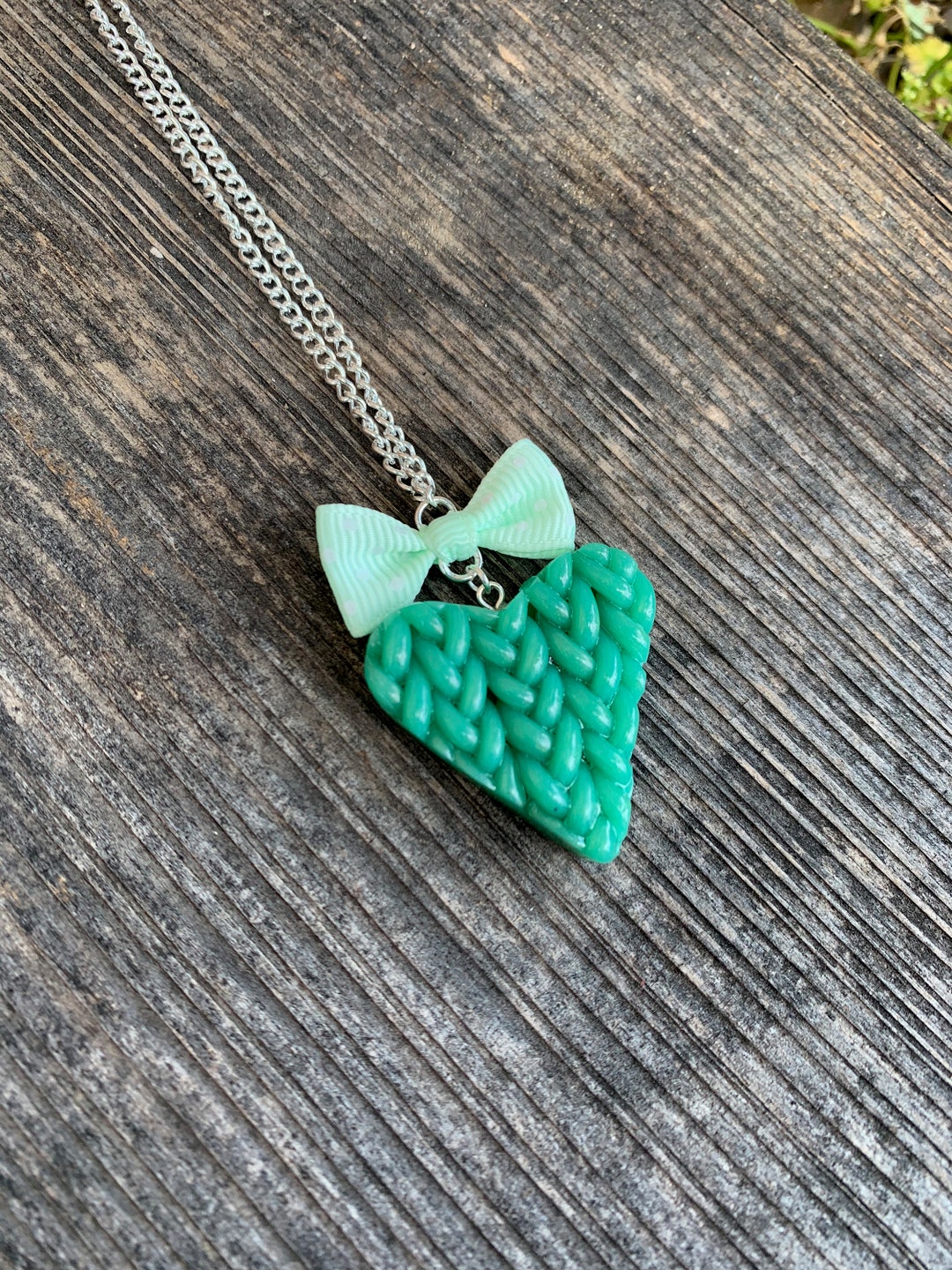 Green Heart Necklace Braided Fimo Paste - Etsy