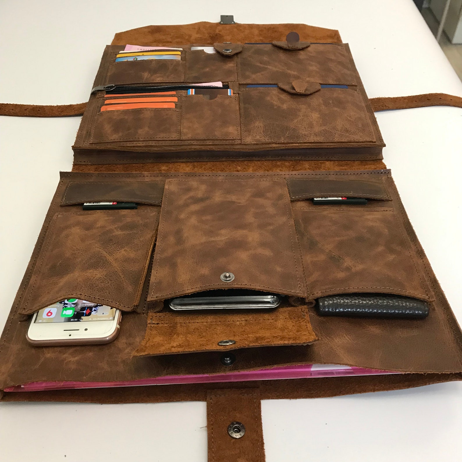 Leather Briefcase A4 Laptop Bag Folder Organizer Document Bag Organizer ...