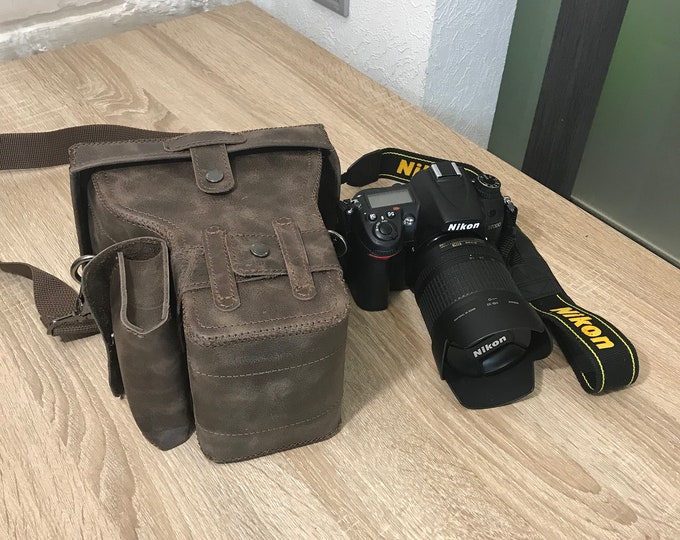 Brown Leather Camera Bag for Nikon D7000 Ready to Ship . Removable ...