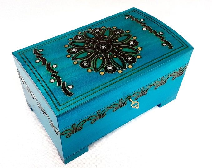 Large Wooden Blue Box 25x15x14 Cm Chest Coffer Jewelry Box | Etsy
