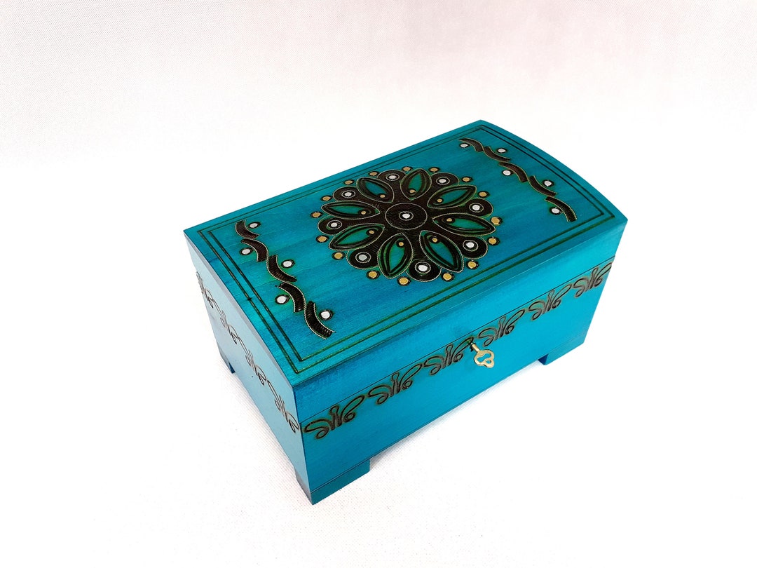 Large Wooden Blue Box 25x15x14 Cm, Chest, Coffer, Jewelry Box, Ocean ...