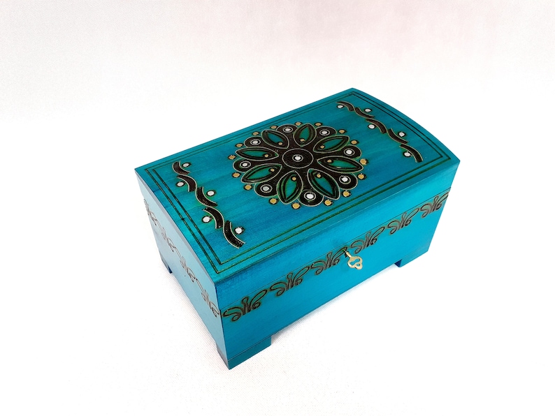 Large Wooden Blue Box 25x15x14 Cm Chest Coffer Jewelry Box - Etsy