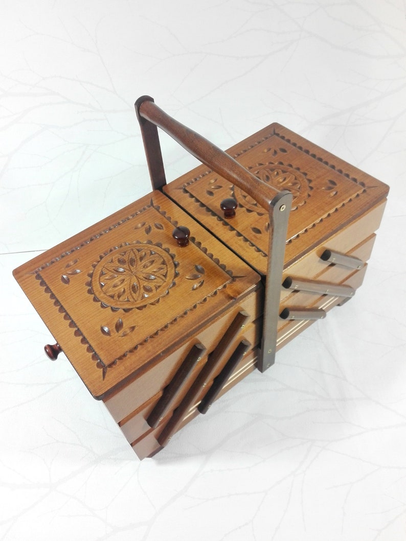 Big Wooden Light Brown Box for Sewing Kit Wood Carved Storage | Etsy