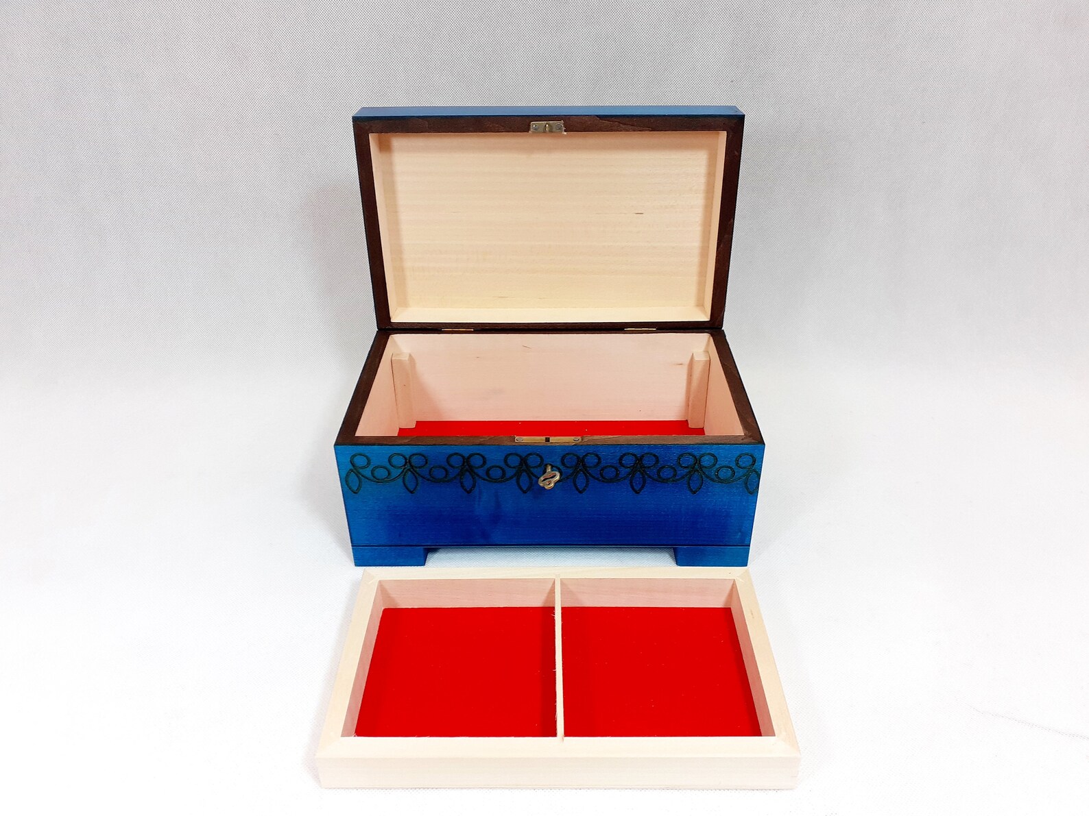 Large Wooden Blue Box 25x15x14 Cm, Chest, Coffer, Jewelry Box, Ocean ...