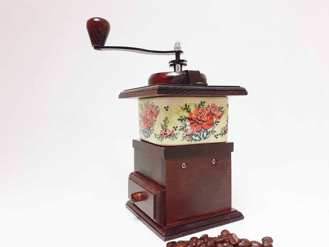 Handmade Wood and Porcelain Hand Painted Coffee Grinder - Etsy