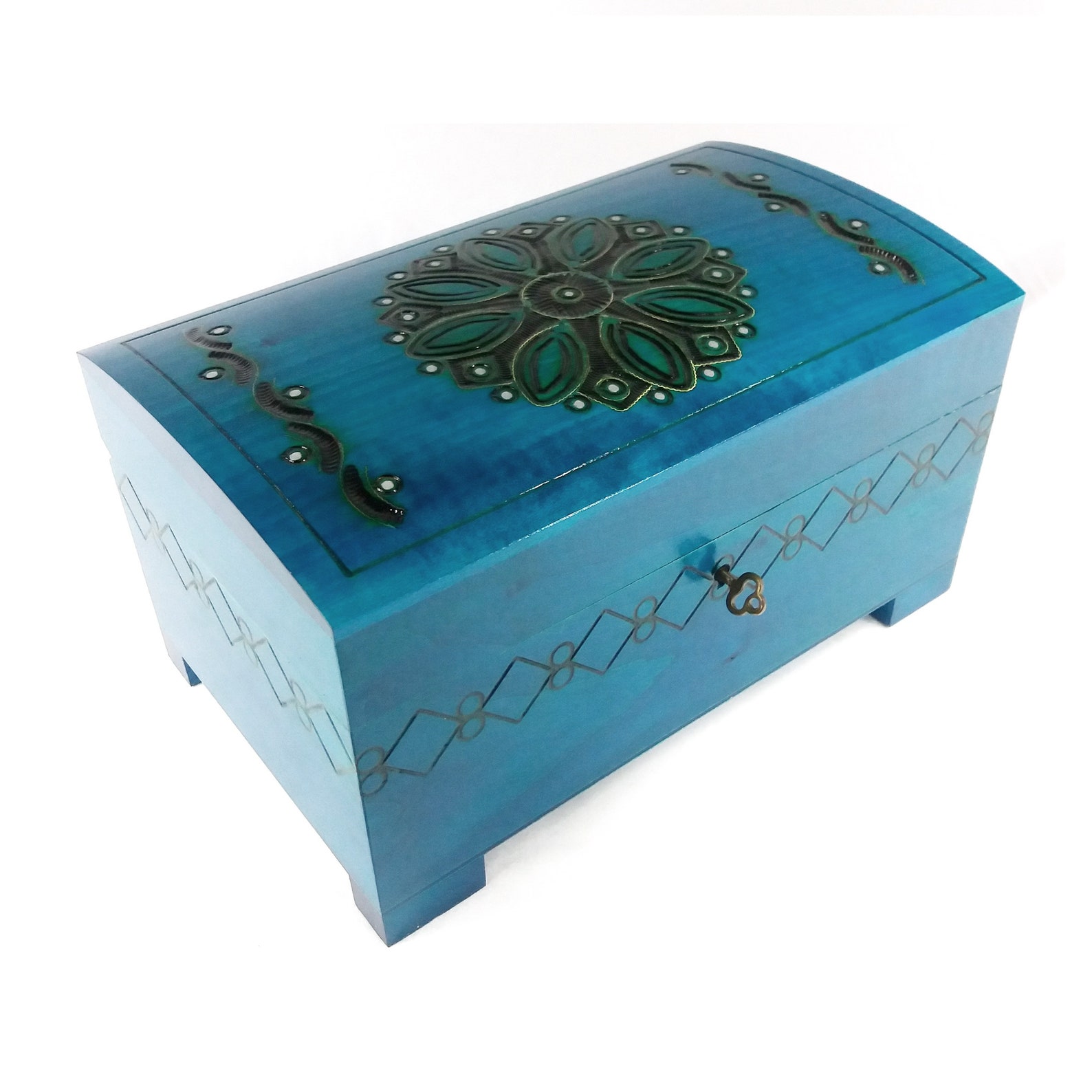 Large Wooden Blue Box 25x15x14 Cm Chest Coffer Jewelry Box - Etsy UK