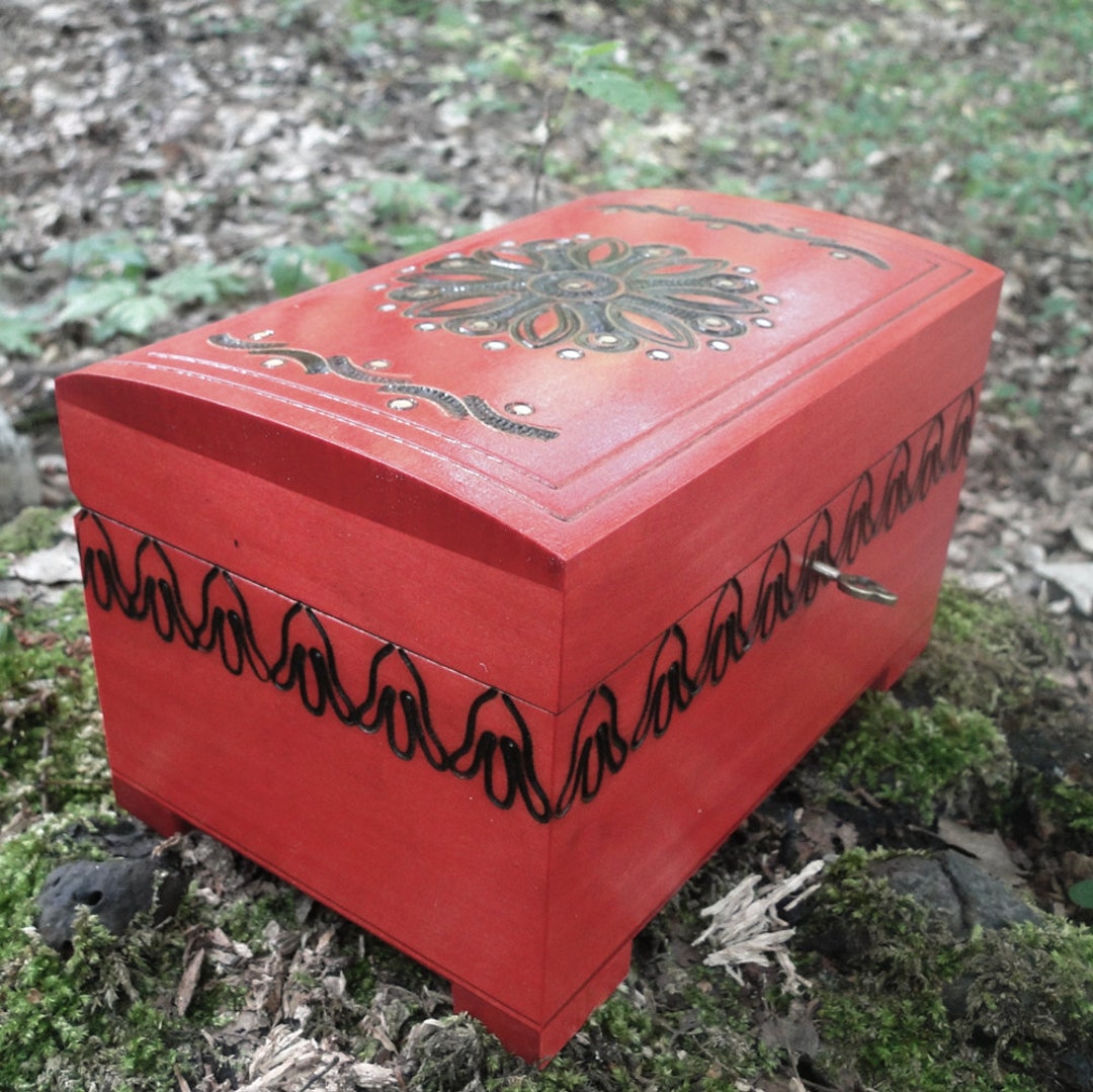 Large Wooden Red Box 25x15x14 Cm, Chest, Coffer, Jewelry Box, Exlusive ...