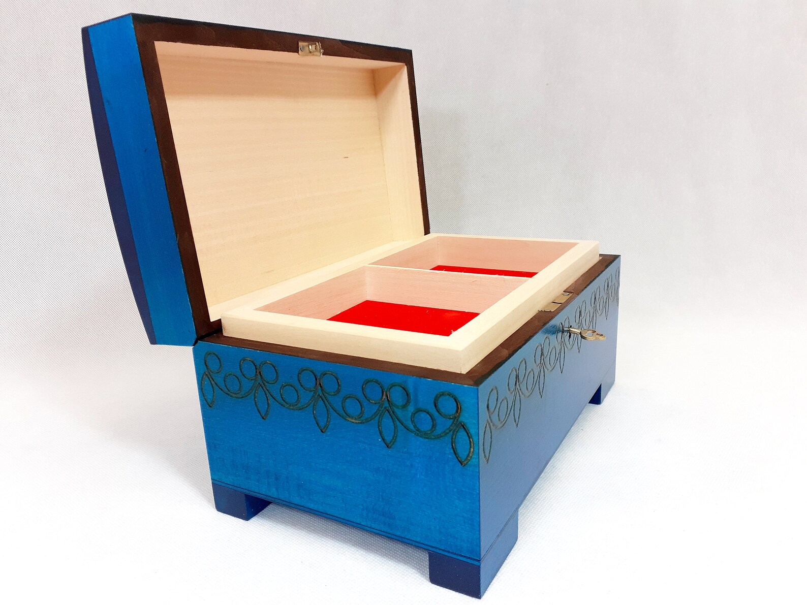 Large Wooden Blue Box 25x15x14 Cm, Chest, Coffer, Jewelry Box, Ocean ...