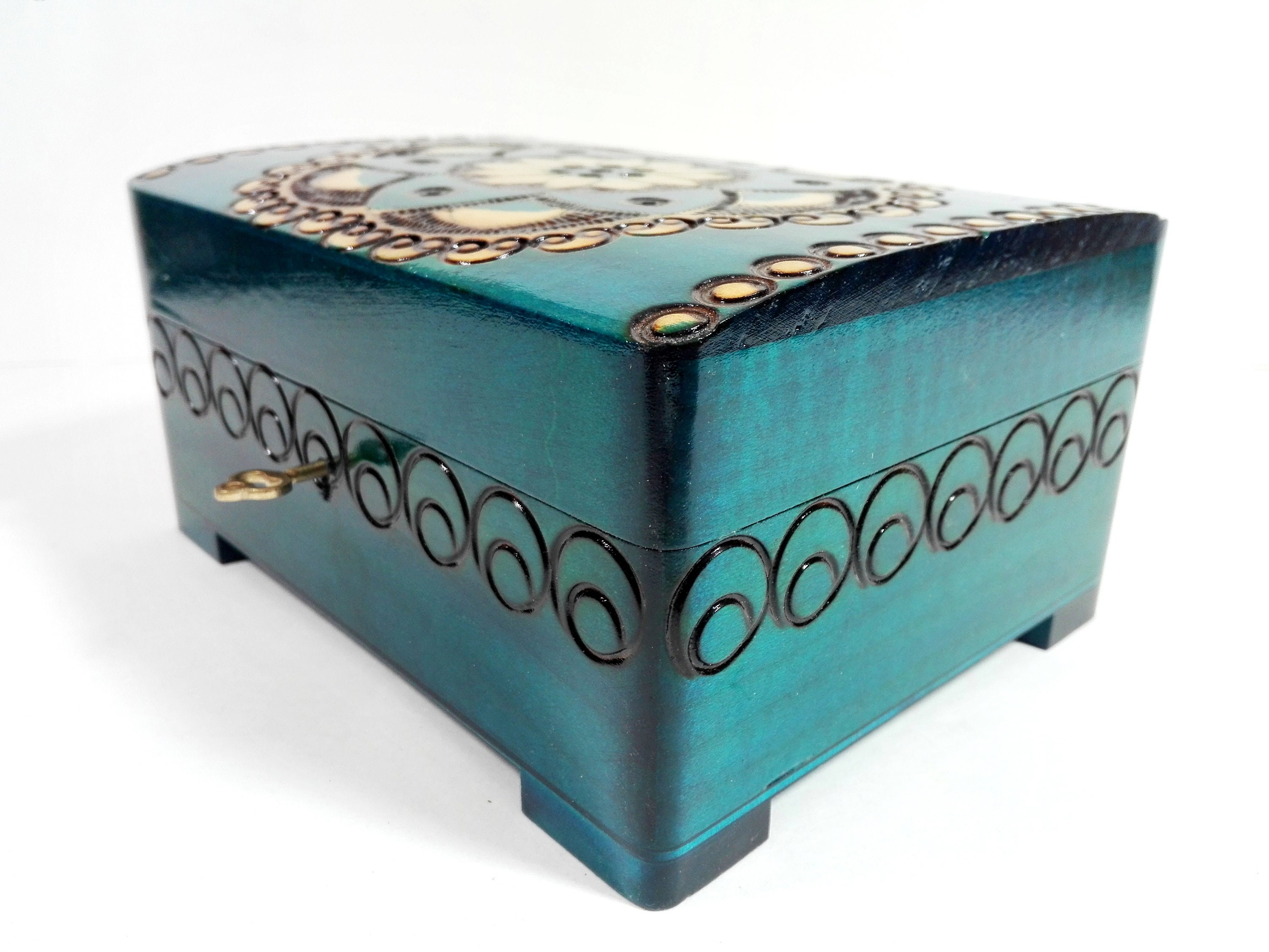 Exclusive 18x14x9 Cm Blue Wooden Jewelry Box Reachly Decorated Carved ...
