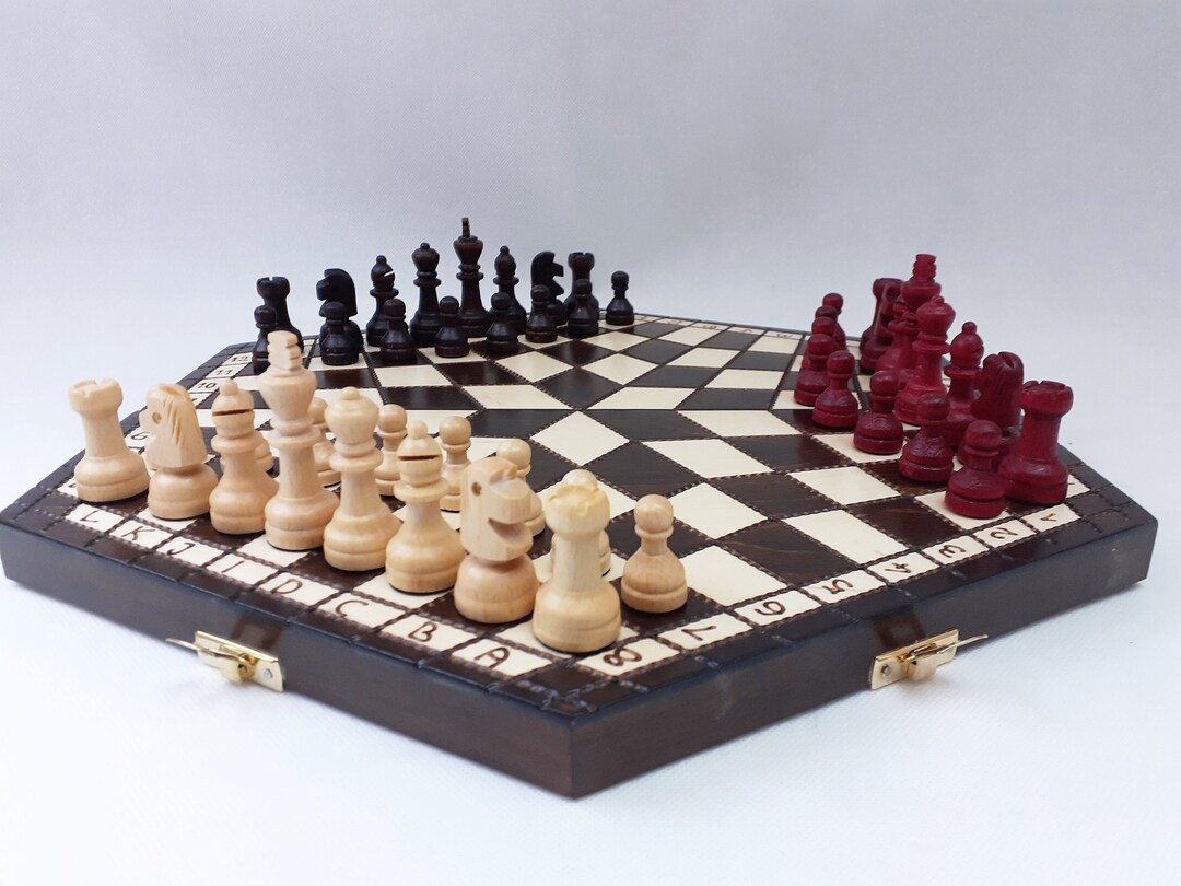 Big Brown New Hand Crafted Wooden Chess Set for Three, Hand Made Brown ...