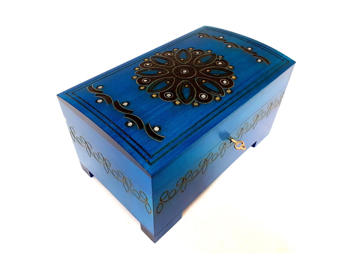 Large Wooden Blue Box 25x15x14 Cm, Chest, Coffer, Jewelry Box, Ocean ...