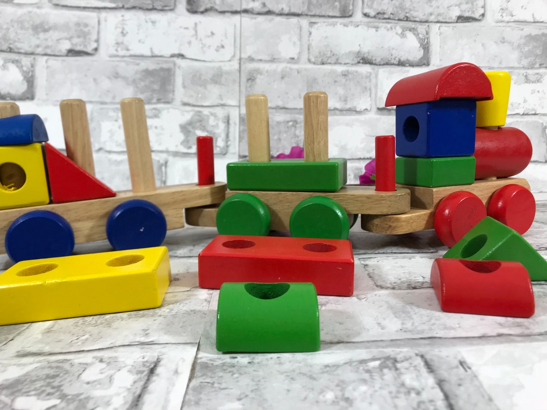 BIG 45 Cm Long Wooden Train With Wagons, Wooden Blocks, Train Toy, Kids ...