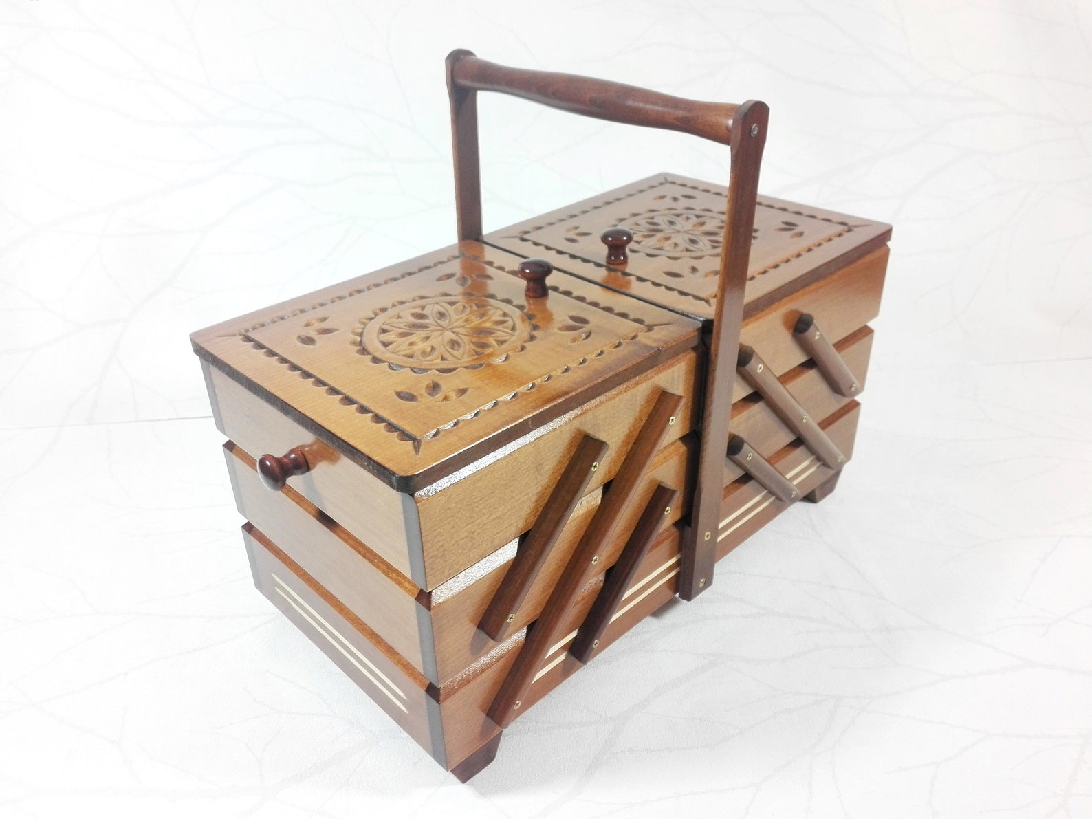 Big Wooden Light Brown Box for Sewing Kit Wood Carved Storage - Etsy