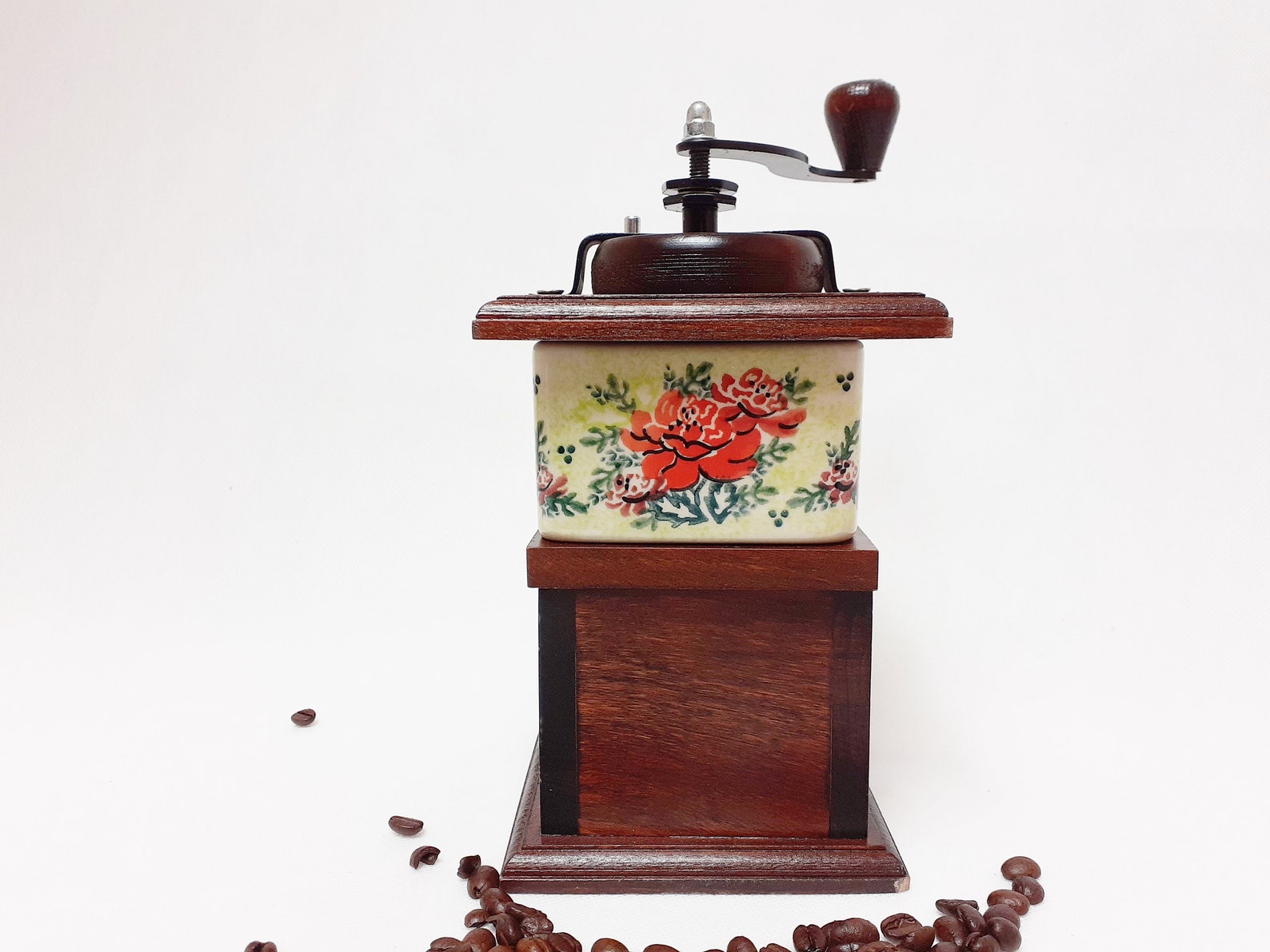 Handmade Wood and Porcelain Hand Painted Coffee Grinder - Etsy