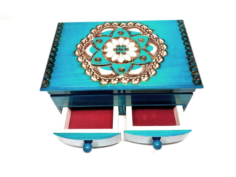 Wooden Blue Jewelry Box With Drawers and Mirror Mini Commode - Etsy