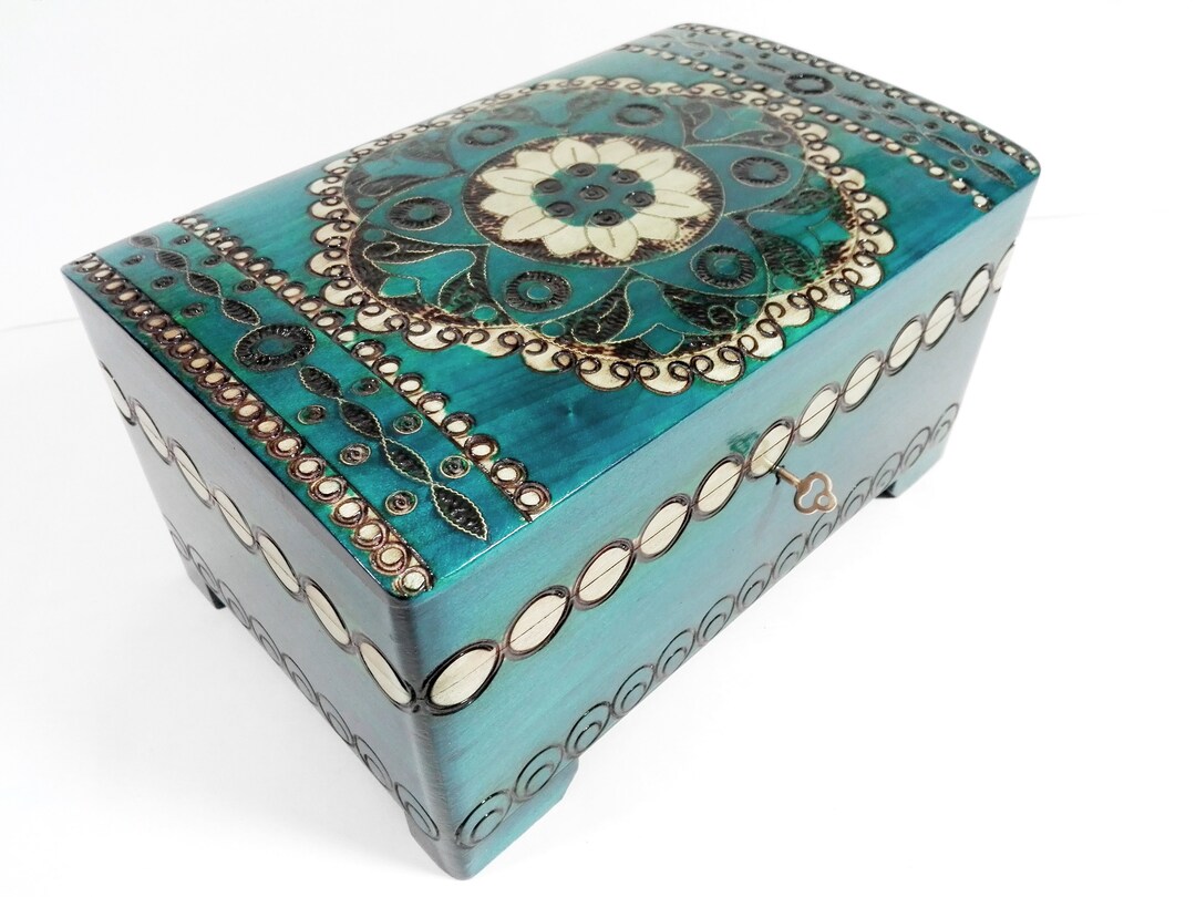 Exclusive Large 27x18x15 Cm Blue Ocean Wooden Jewelry Box Reachly ...