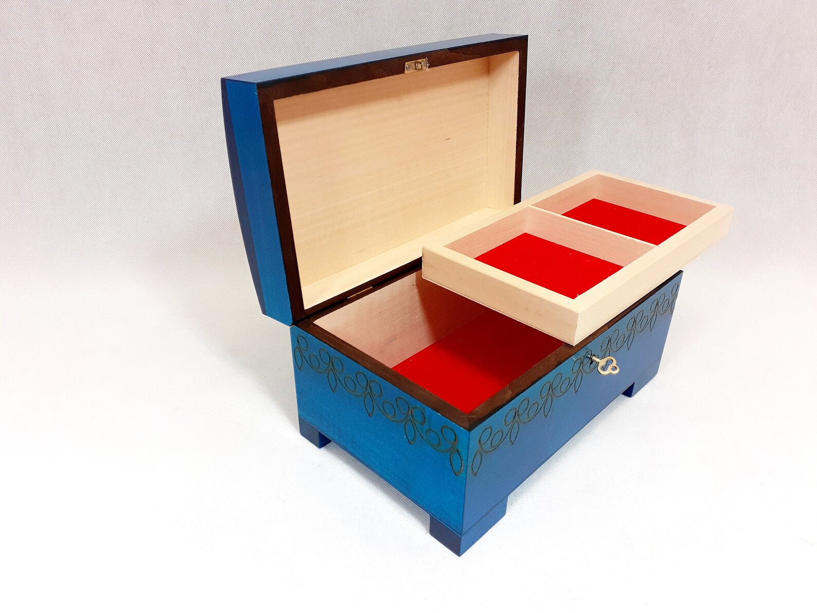 Large Wooden Blue Box 25x15x14 Cm, Chest, Coffer, Jewelry Box, Ocean ...