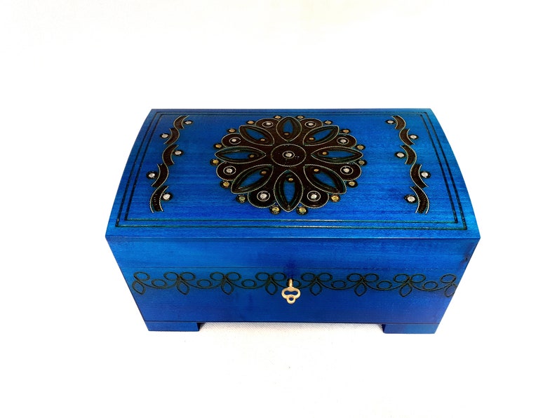 Large Wooden Blue Box 25x15x14 Cm, Chest, Coffer, Jewelry Box, Ocean ...