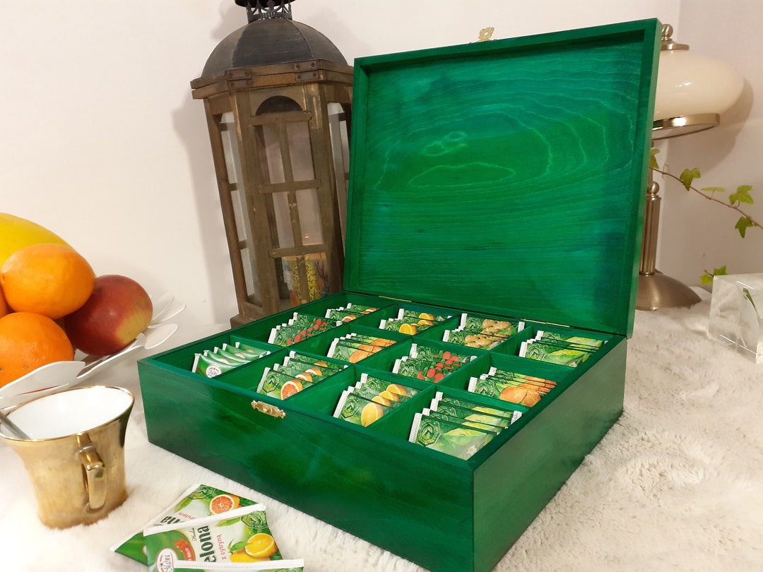 Wooden Elegant Lockable With Latch Hand Made Tea Bag Box With Twelve ...