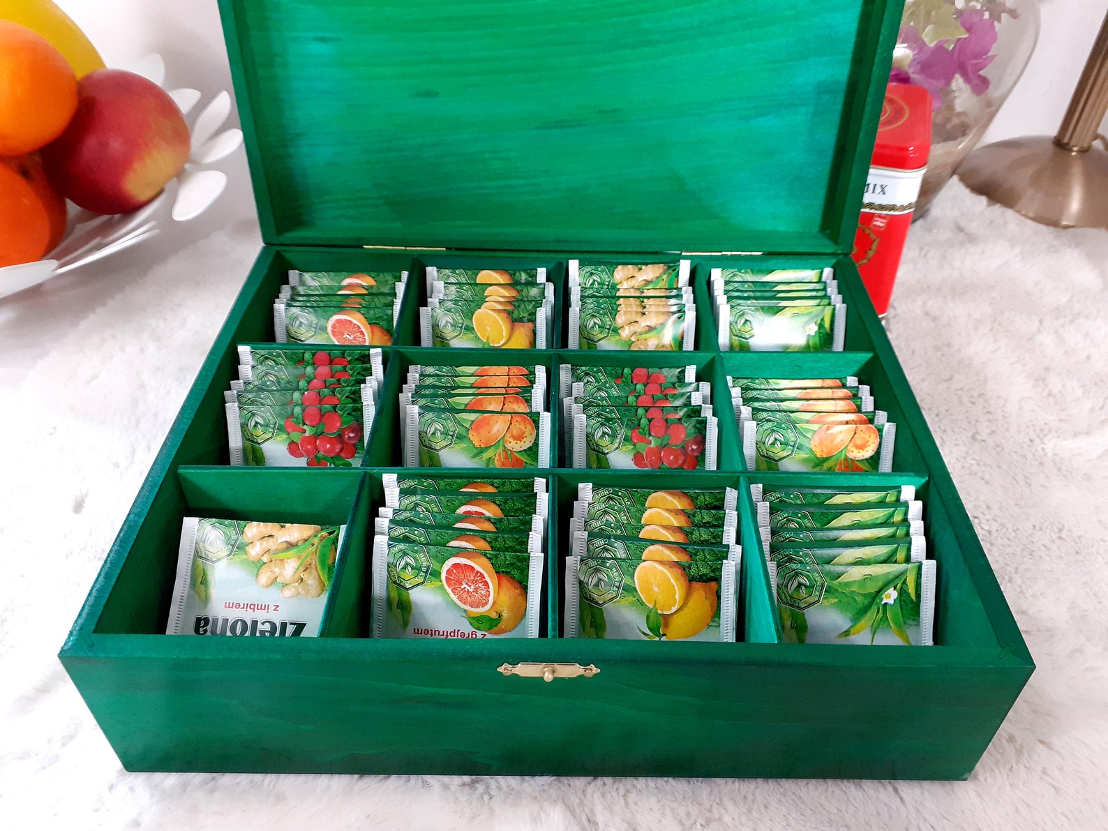 Wooden Elegant Lockable With Latch Hand Made Tea Bag Box With Twelve ...