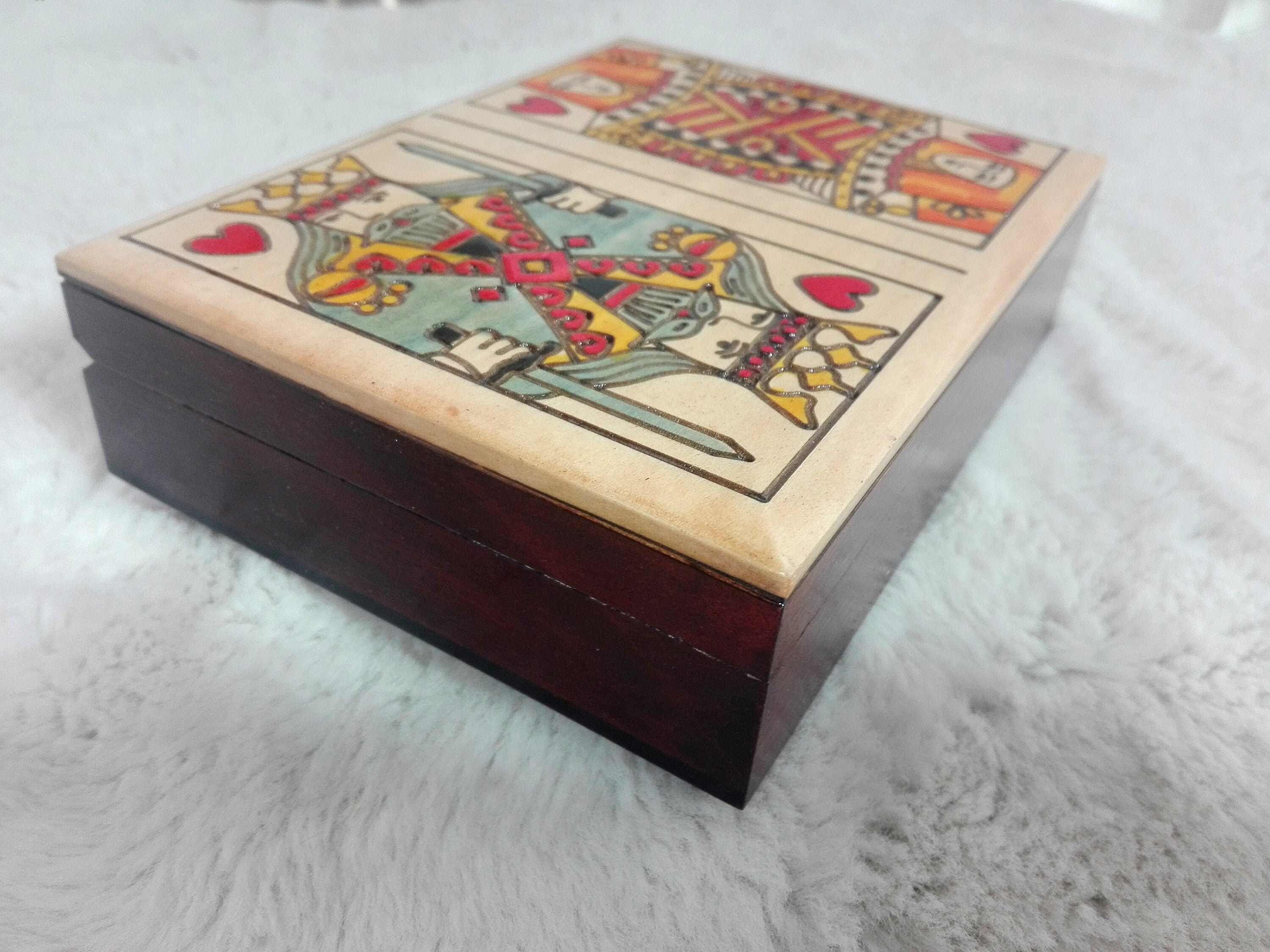 Playing Cards Wooden Box, Playcards Box, Handmade Box, Handcarved Box ...