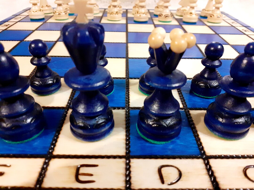 Medium 34 Cm Blue New Hand Crafted Wooden Chess Set, Blue Wooden Chess ...
