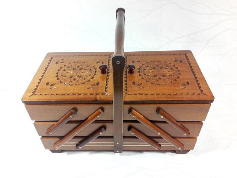 Big Wooden Light Brown Box for Sewing Kit Wood Carved Storage | Etsy