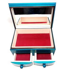 Wooden Blue Jewelry Box With Drawers and Mirror, Mini Commode ...