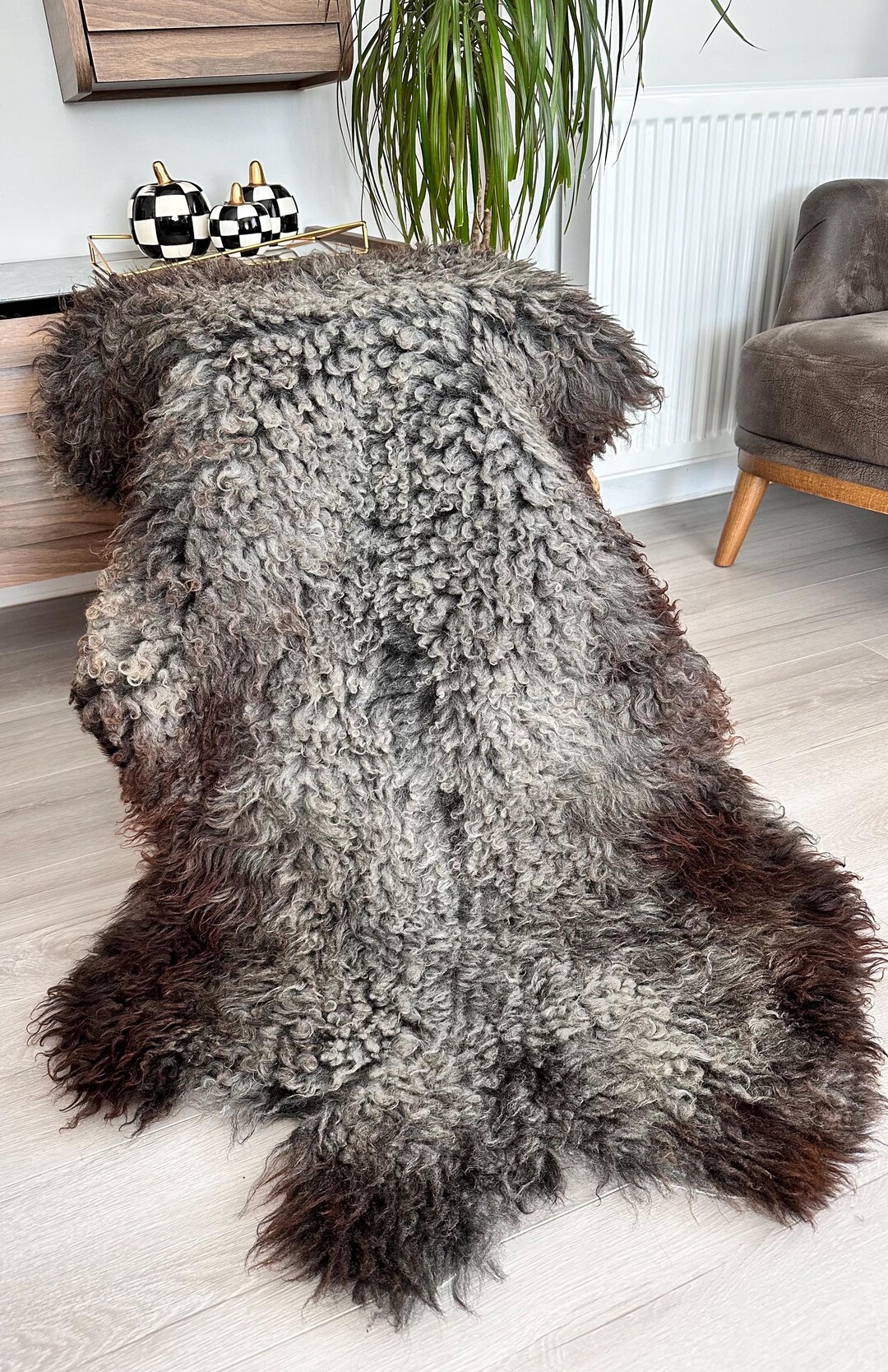Gray Brown Gotland Sheepskin.curly Sheepskin.natural Tanned Handmade ...