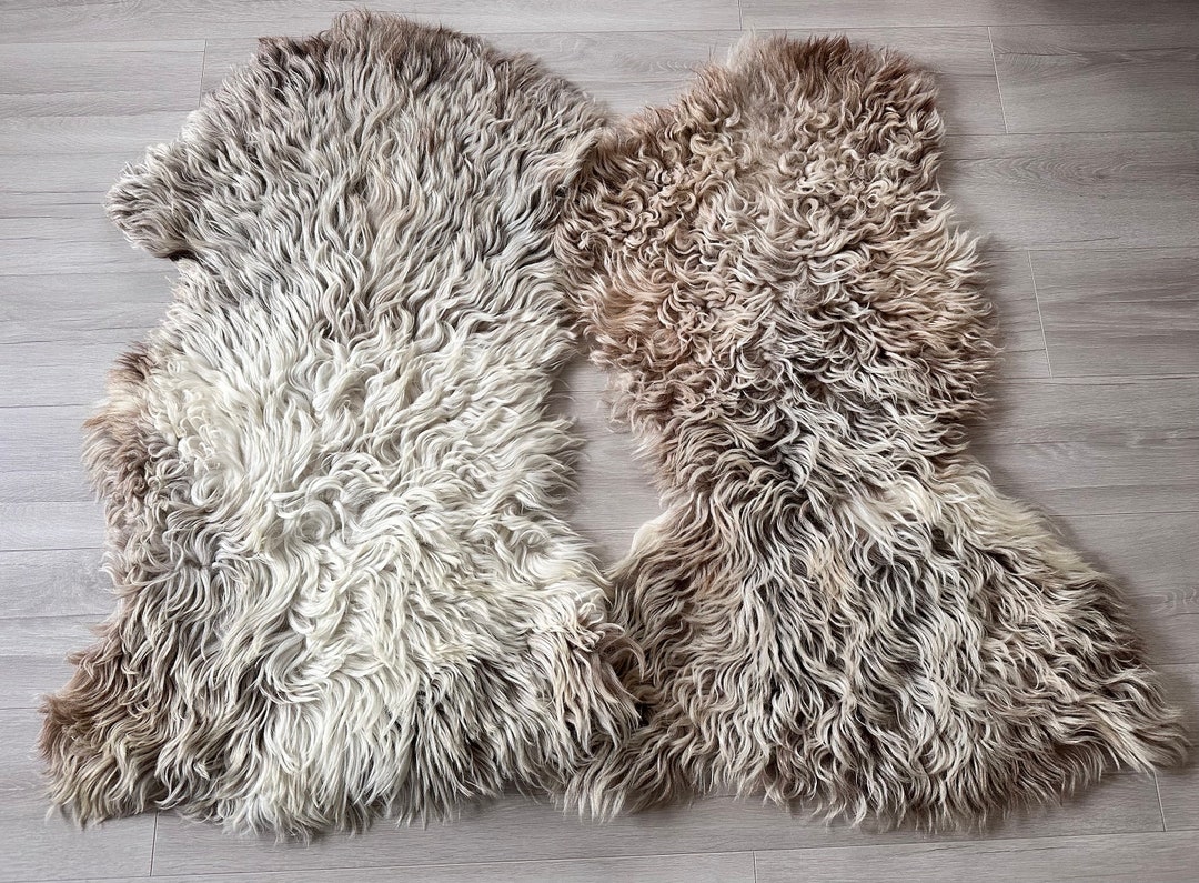 Set of 2 Natural Sheepskin Tanned Handmade Sheepskin Curly Sheepskin ...