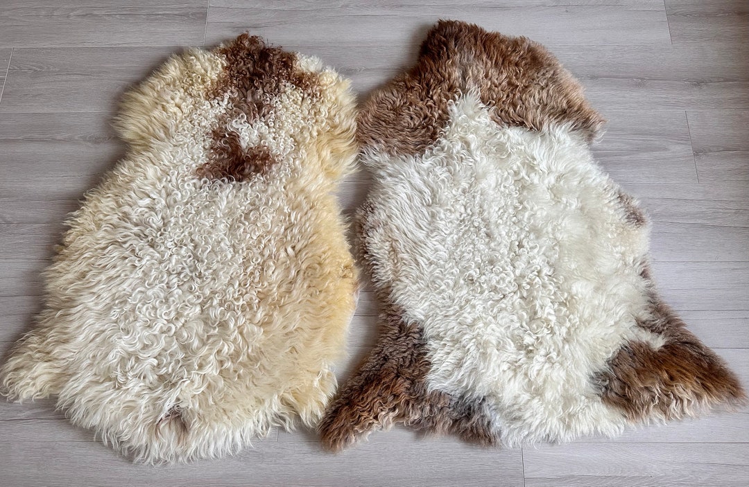 Set of 2 Natural Sheepskin Tanned Handmade Sheepskin Curly Sheepskin ...