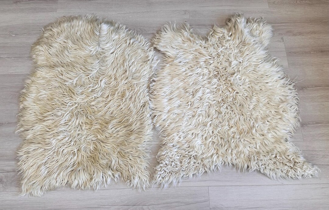 Set of 2 Natural Sheepskin Tanned Handmade Sheepskin Curly Sheepskin ...