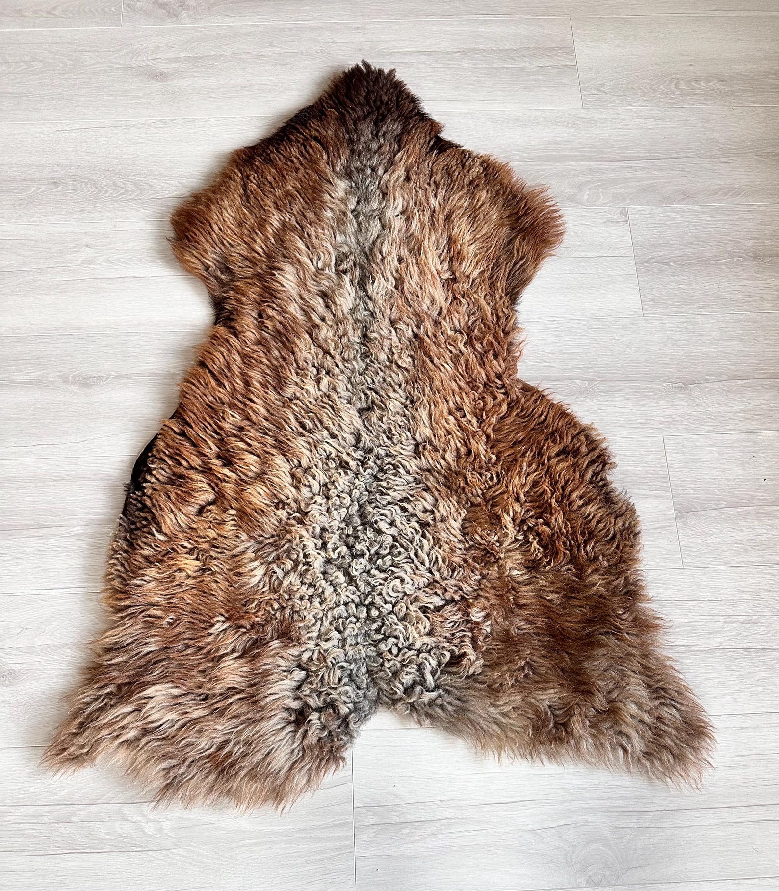 Set of 2 Handmade Curly Sheepskin Rugs, Golden Brown Mink - Etsy