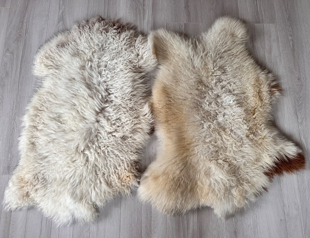 Set of 2.natural Sheepskin Tanned Handmade Sheepskin,curly Sheepskin ...