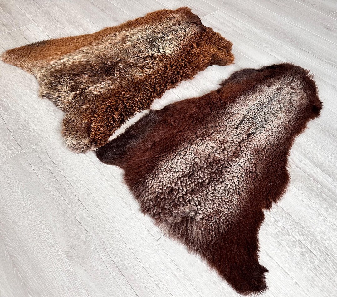 Set of 2 Natural Sheepskin Pelt Tanned Handmade Sheepskin.curly ...