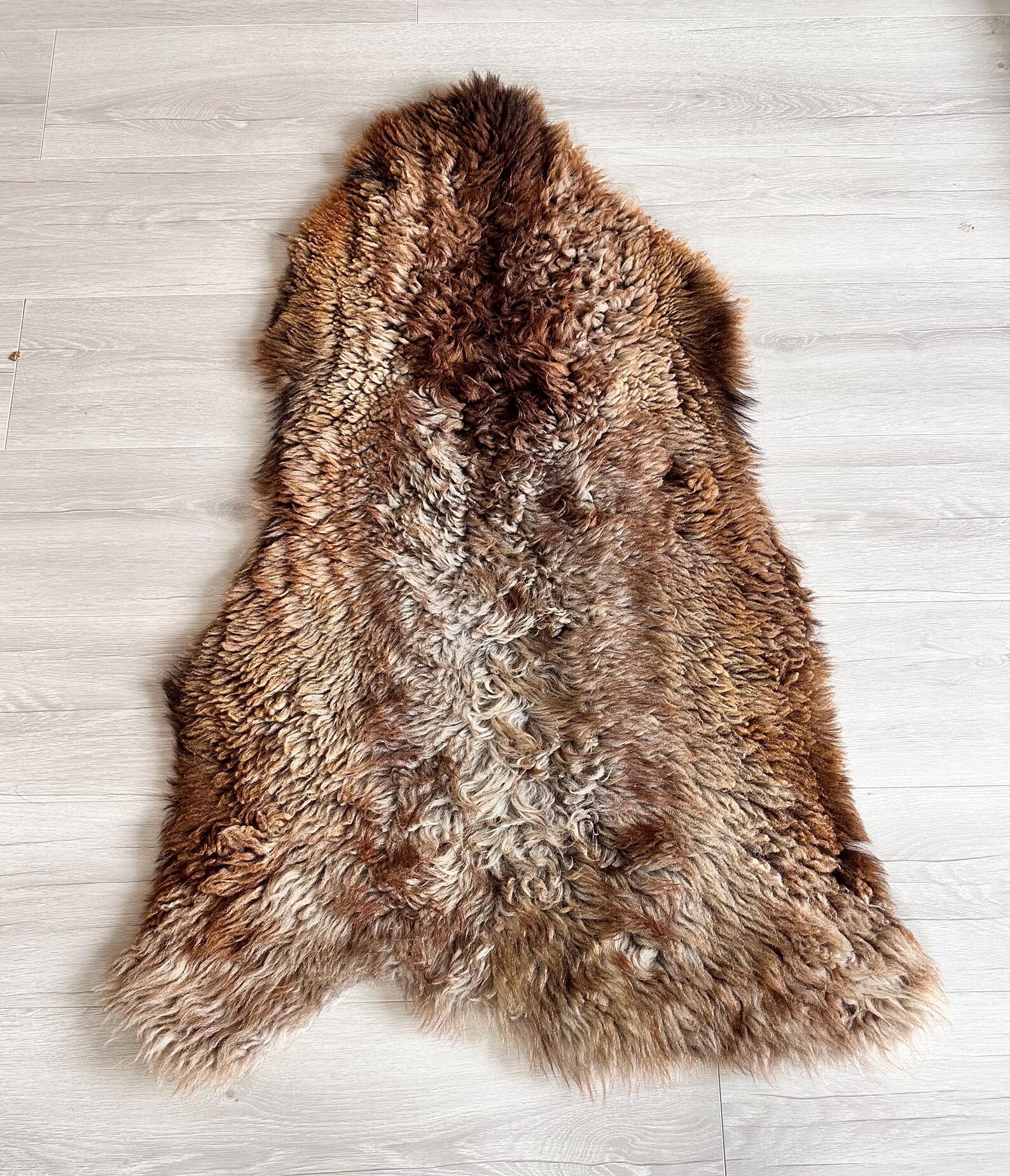 Set of 2 Handmade Curly Sheepskin Rugs, Golden Brown Mink - Etsy