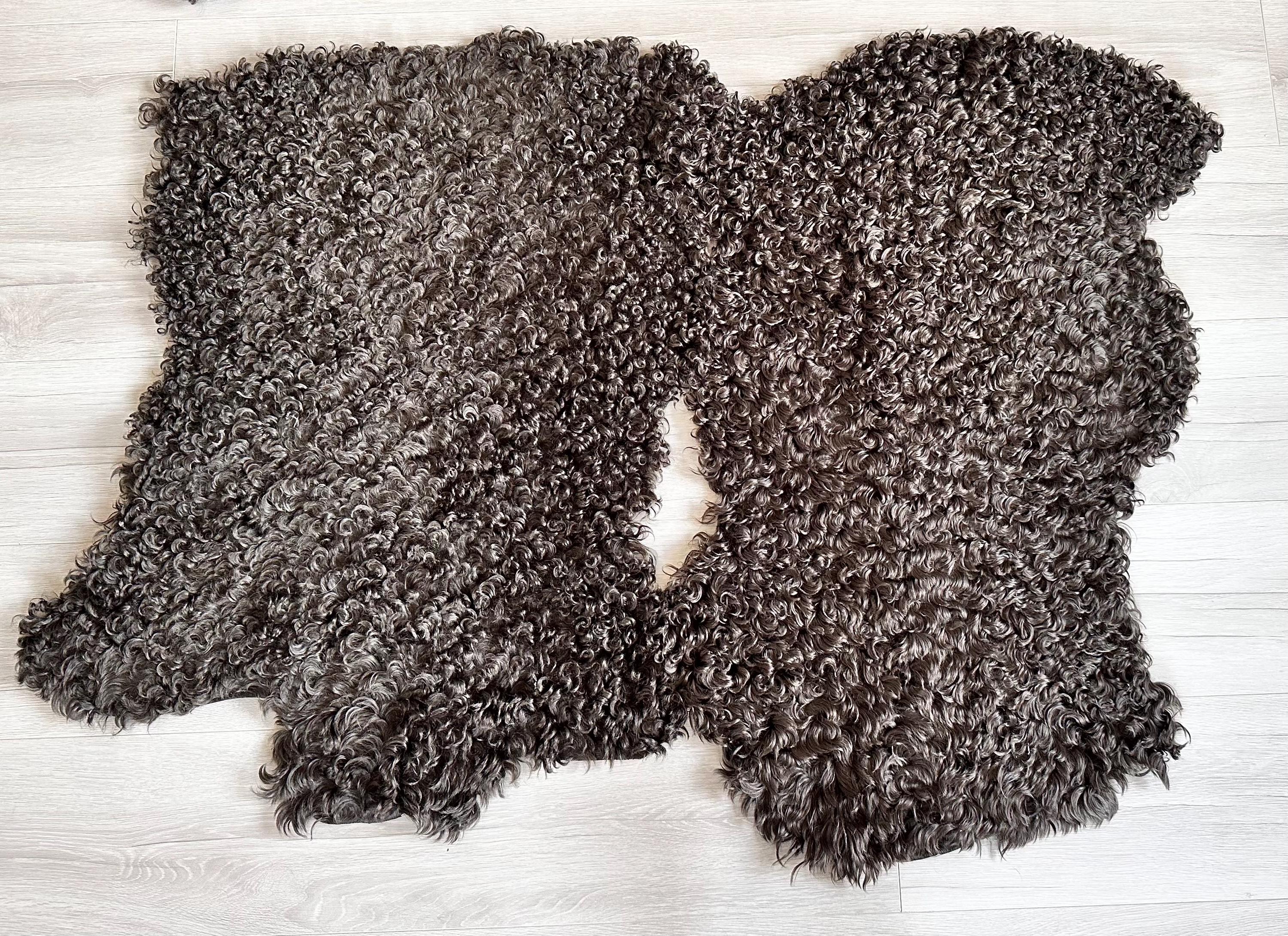 Set of 2 Gotland Smoked Colour Sheepskin.painted Sheepskin Tanned ...