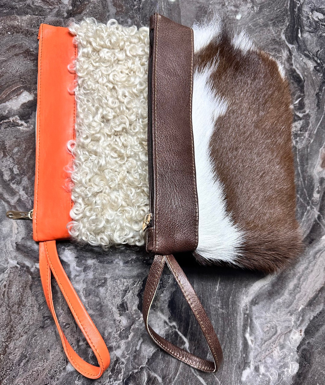 Set of 2.curly Sheepskin Bag. Classic Leather Tote,everyday Use Tote ...