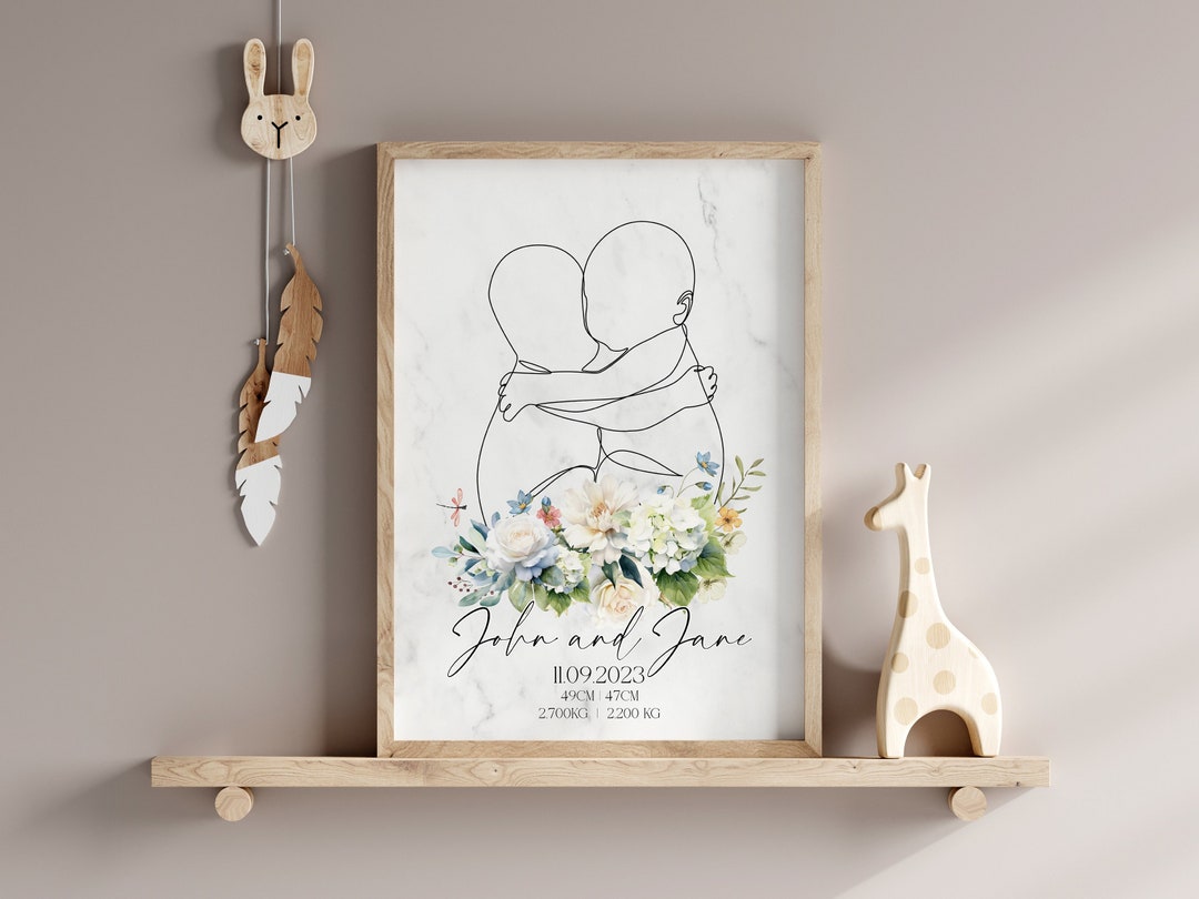 Personalised Baby Poster Twins Newborn Birth Gift Two at a Birth Baby ...
