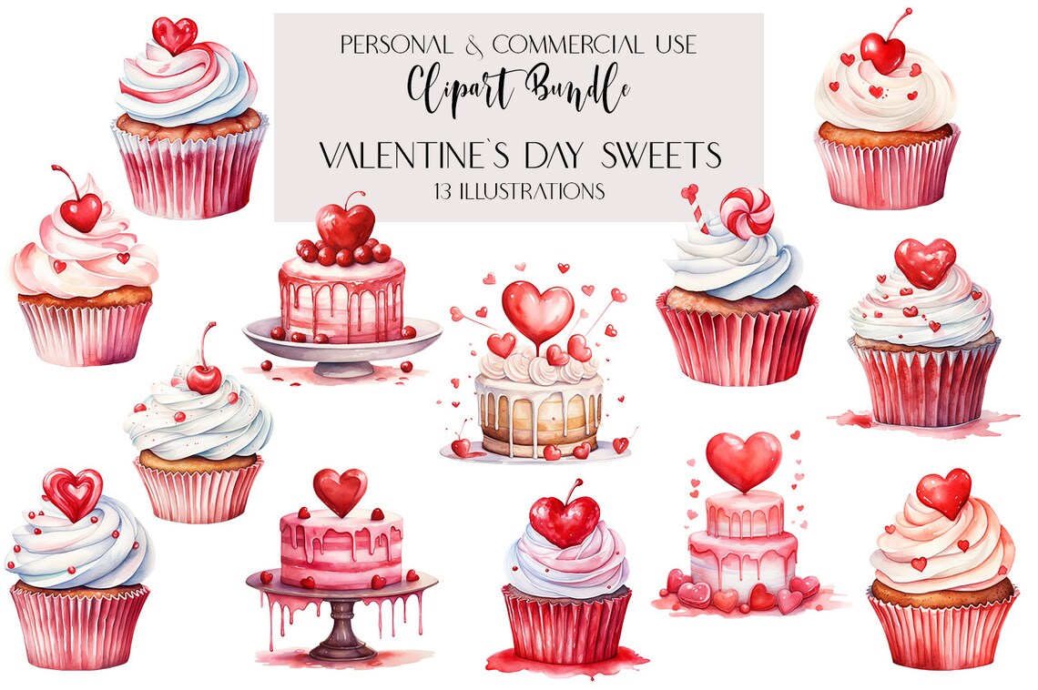 Commercial Use Valentine's Day Sweets Cake Clipart Sweet Cupcake PNG ...
