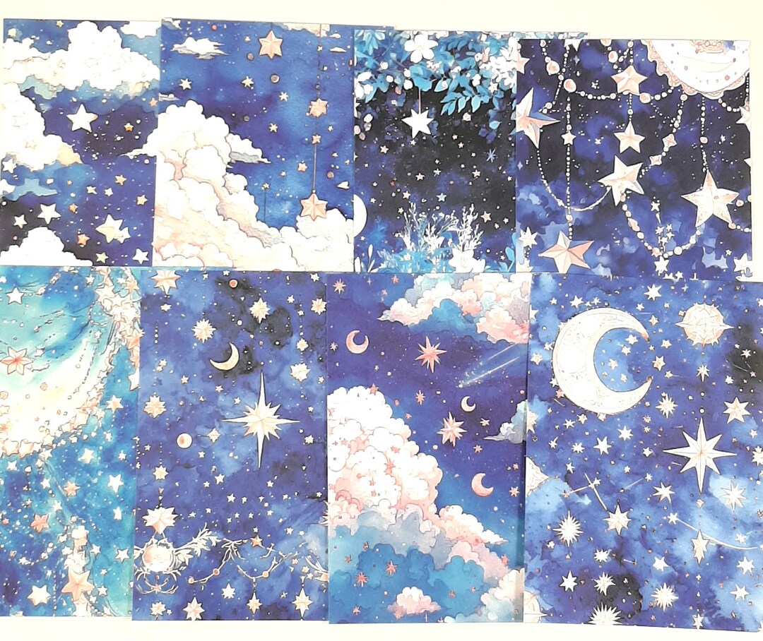 Starry Sky Background Paper, Night Sky Scrapbook Papers, Moon & Stars ...