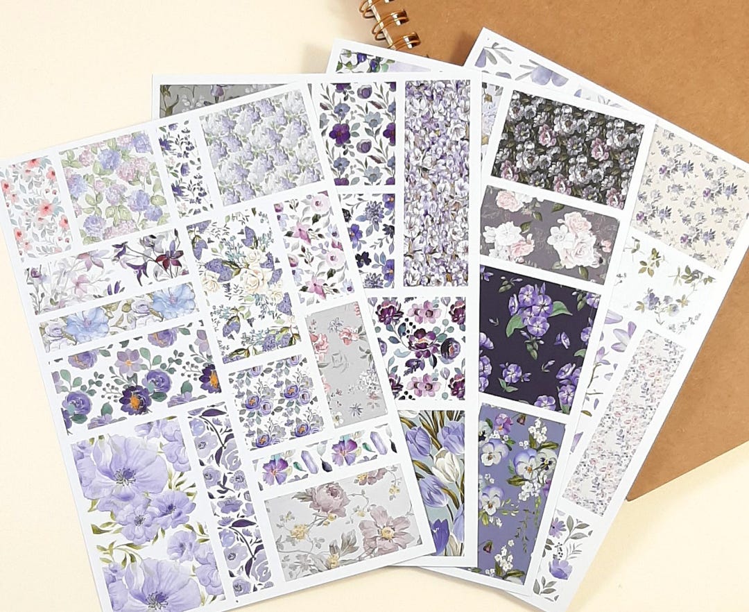 Purple Floral Sticker Sheets, Purple Flower Sticker Set, Junk Journal ...