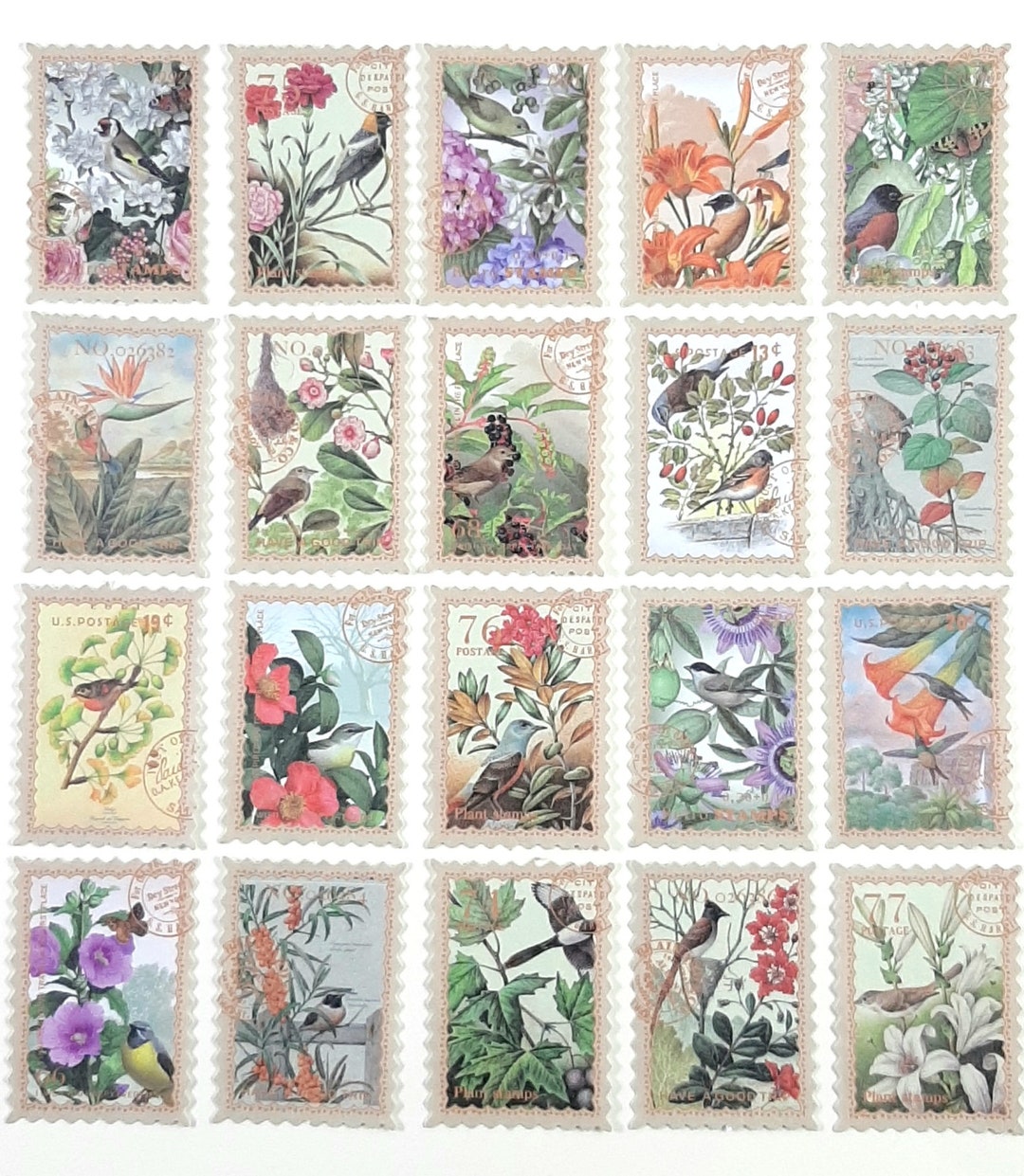 Bird Stamp Stickers, Vintage Style Bird Stickers, Junk Journal, Nature ...