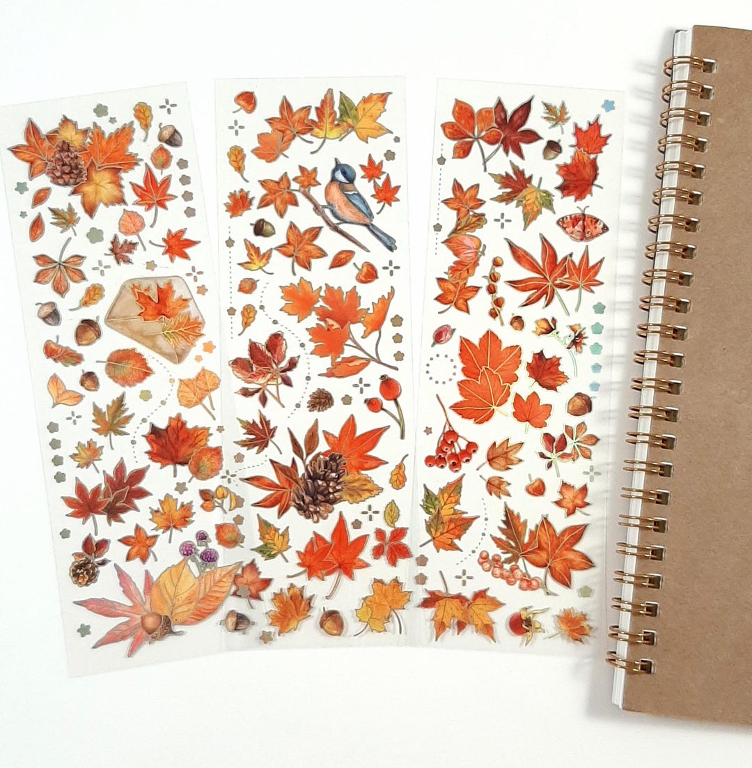 Autumn Leaf Stickers, Fall Sticker Sheets, Orange Leaves Journal ...