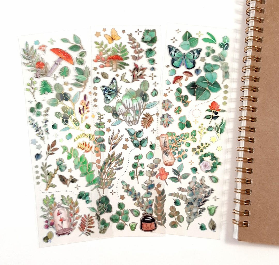 Green Leaf Stickers, Embossed Plant Leaf Sticker Sheets, Foliage ...