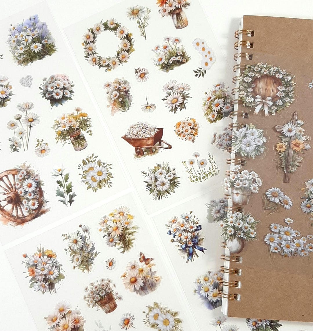 Daisy Sticker Sheet, Daisy Flower Stickers, White Flower Sticker ...